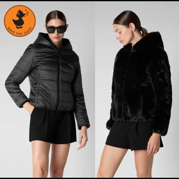 SAVE THE DUCK | Jackets & Coats | Save The Duck Laila Reversible Faux Fur Jacket Black | Poshmark